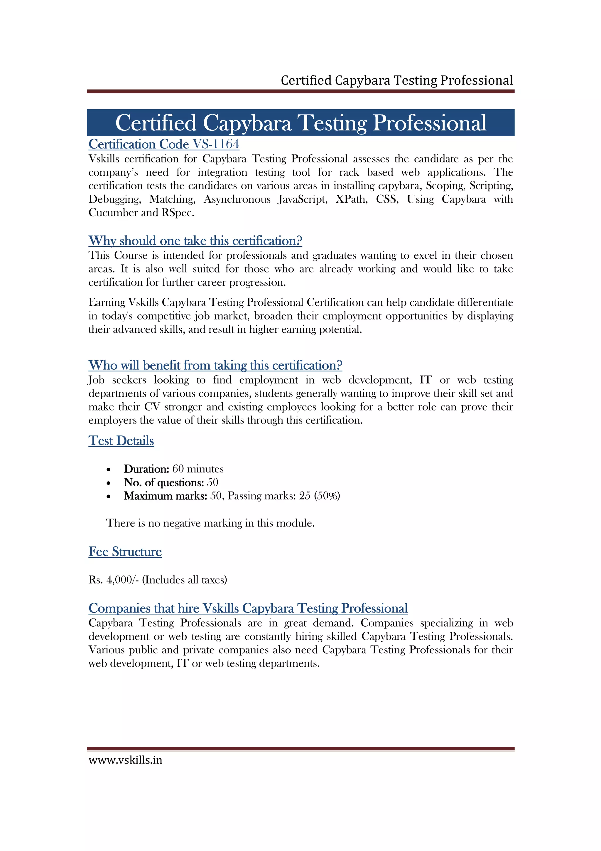 capybara testing certification | PDF