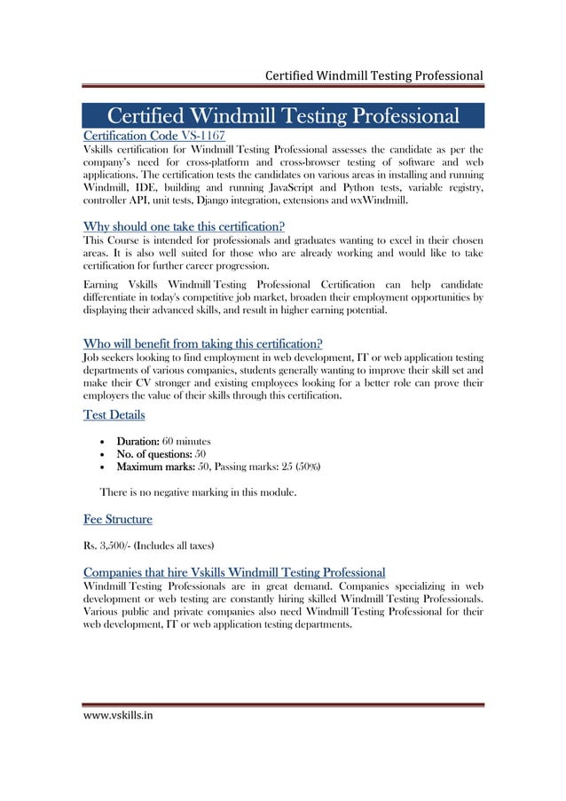 Windmill Testing certification | PDF