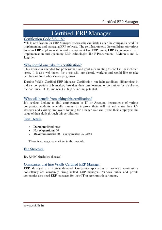 erp manager certification | PDF