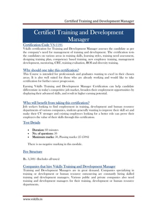 training and development manager certification | PDF