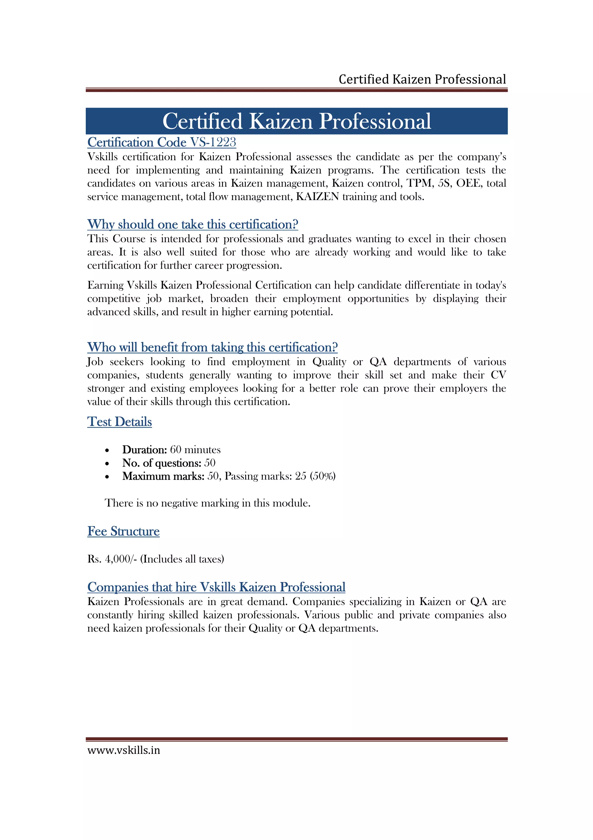 kaizen certification | PDF | Business | Business and Finance