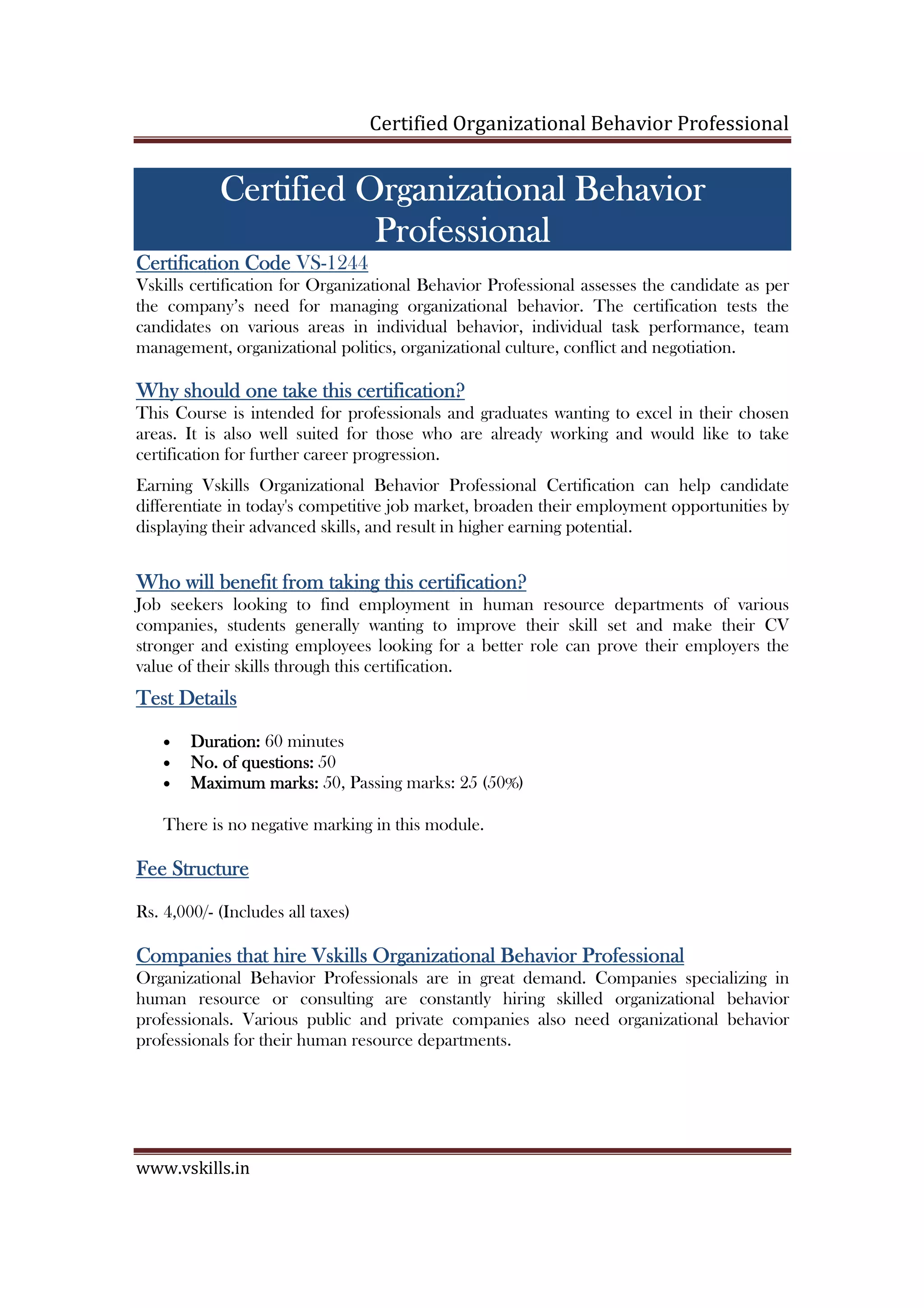 organizational behavior certification | PDF