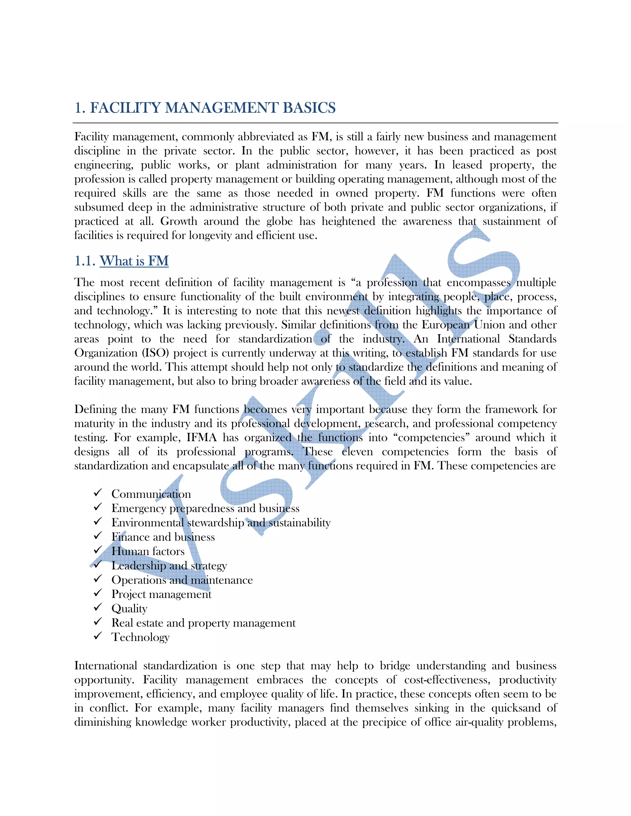 vskills facility management expert sample material | PDF