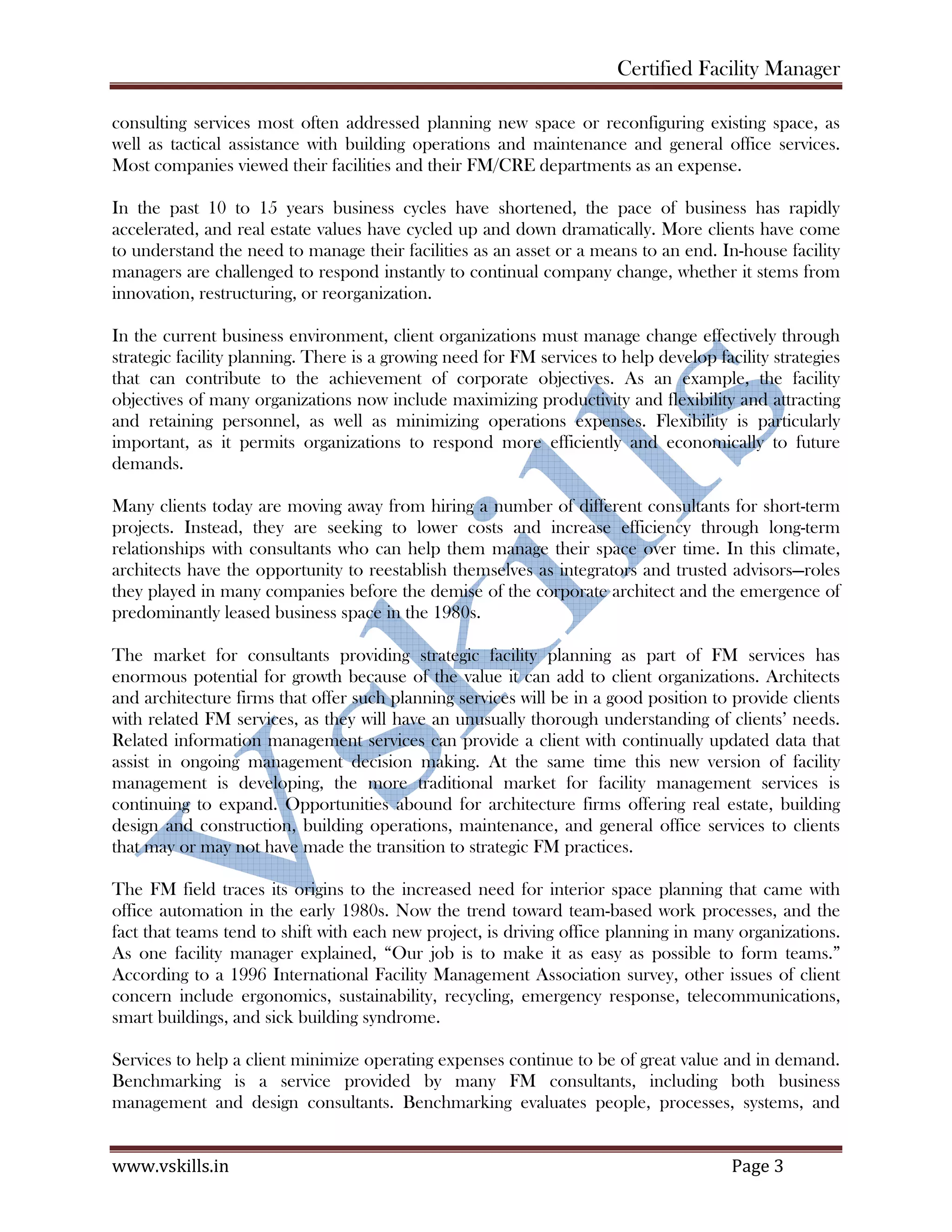 vskills facility management expert sample material | PDF