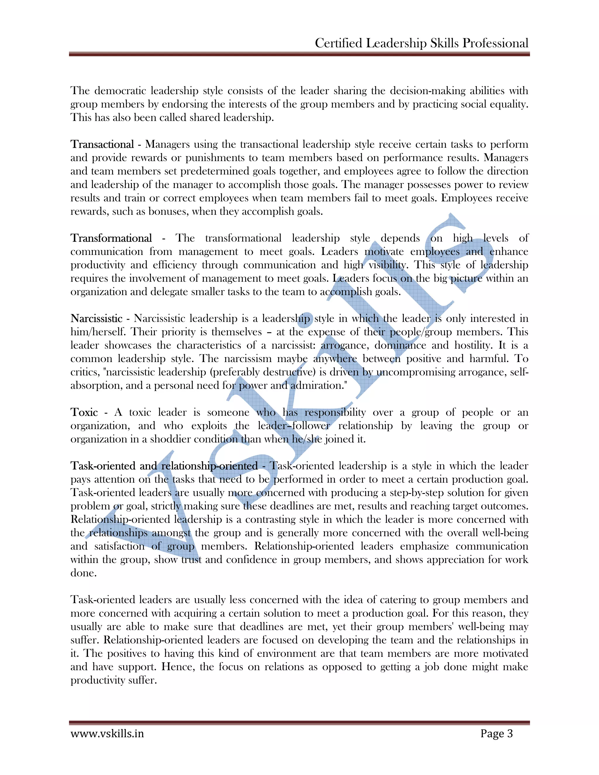 vskills leadership skills professional sample material | PDF ...