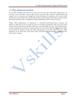 Vskills certified administrative support professional sample material | PDF