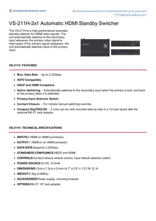 Kramer VS-211H | PDF | Computer Peripherals | Computing