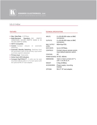 Kramer VS-211-HDXL | PDF