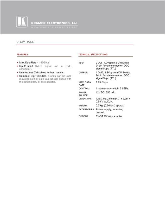 Kramer VS-21-DVIR | PDF