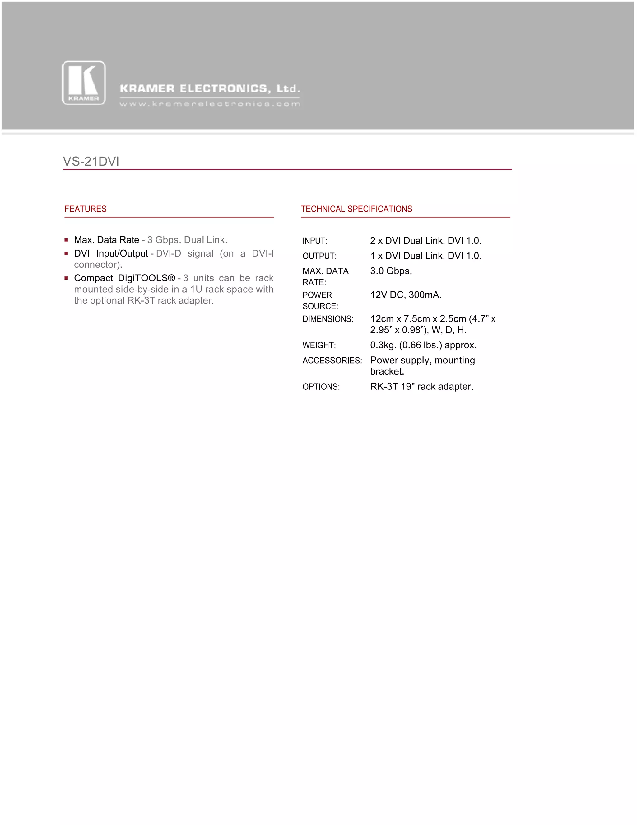 Kramer VS-21DVI | PDF