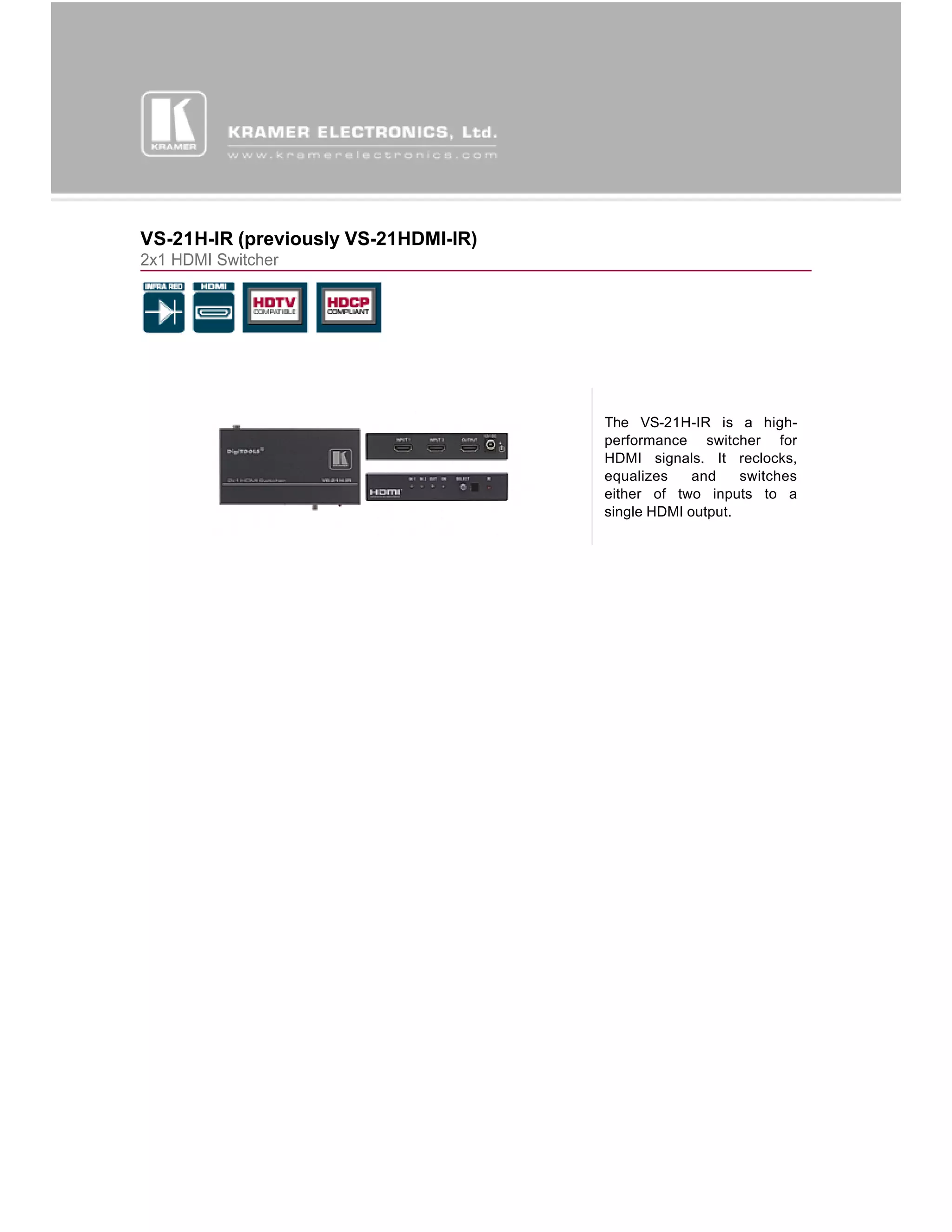 Kramer VS-21H-IR | PDF