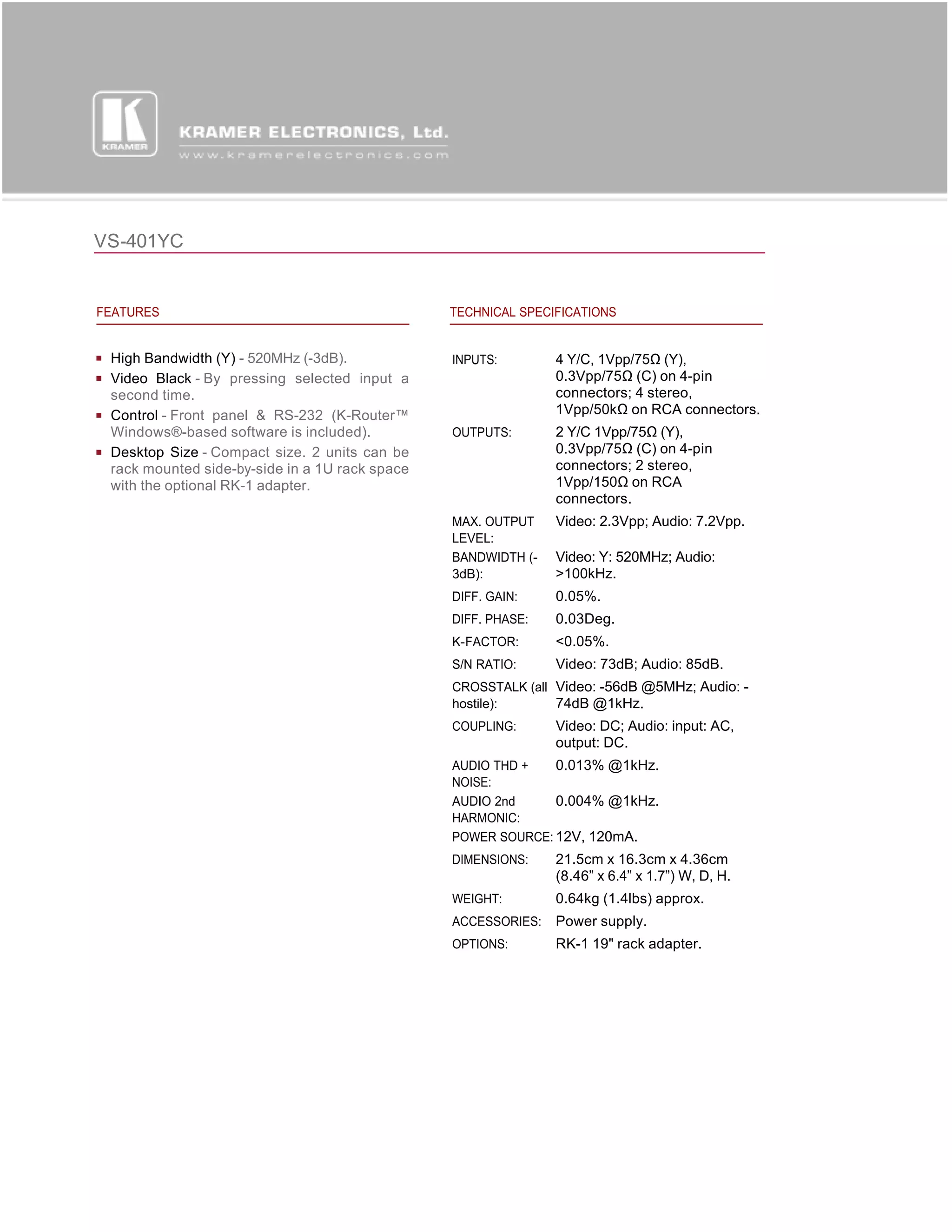 Kramer VS-401YC | PDF