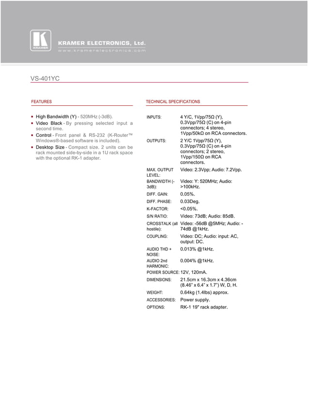 Kramer VS-401YC | PDF