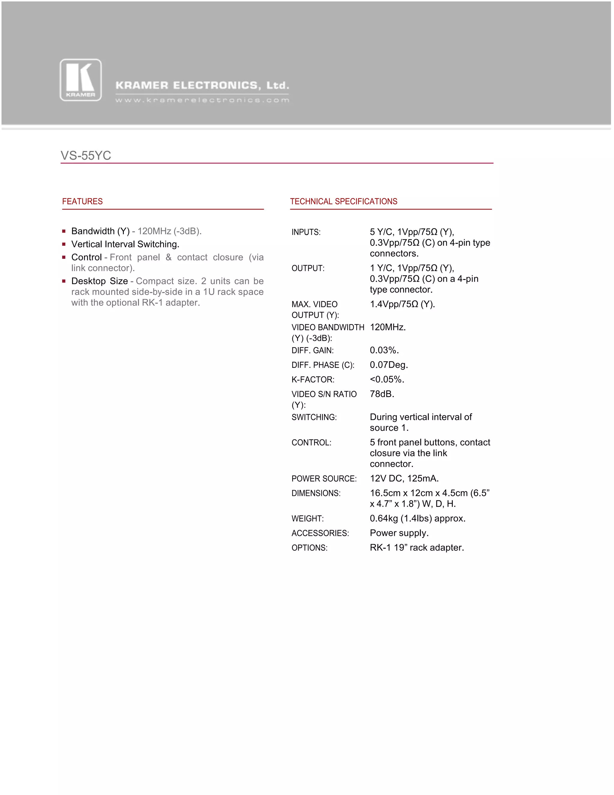 Kramer VS-55YC | PDF
