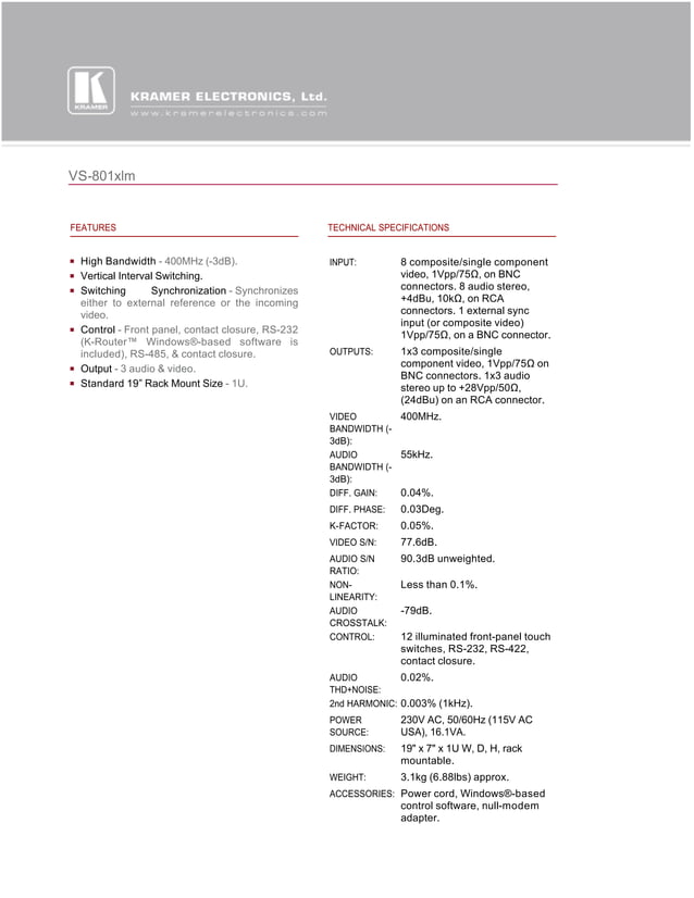 Kramer VS-801-XLM | PDF