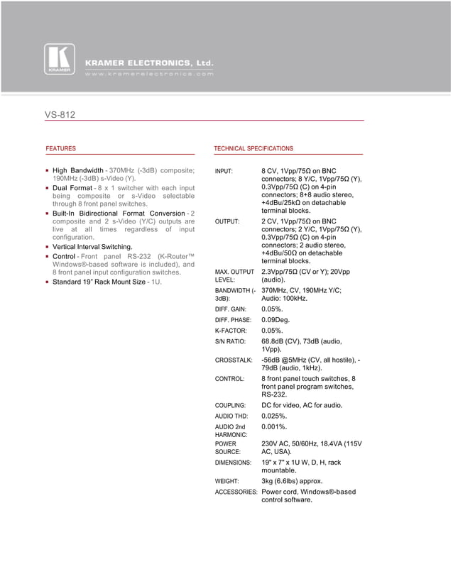 Kramer VS-812 | PDF
