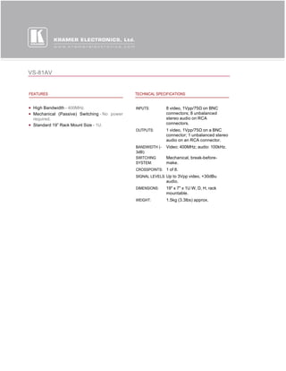 Kramer VS-81AV | PDF
