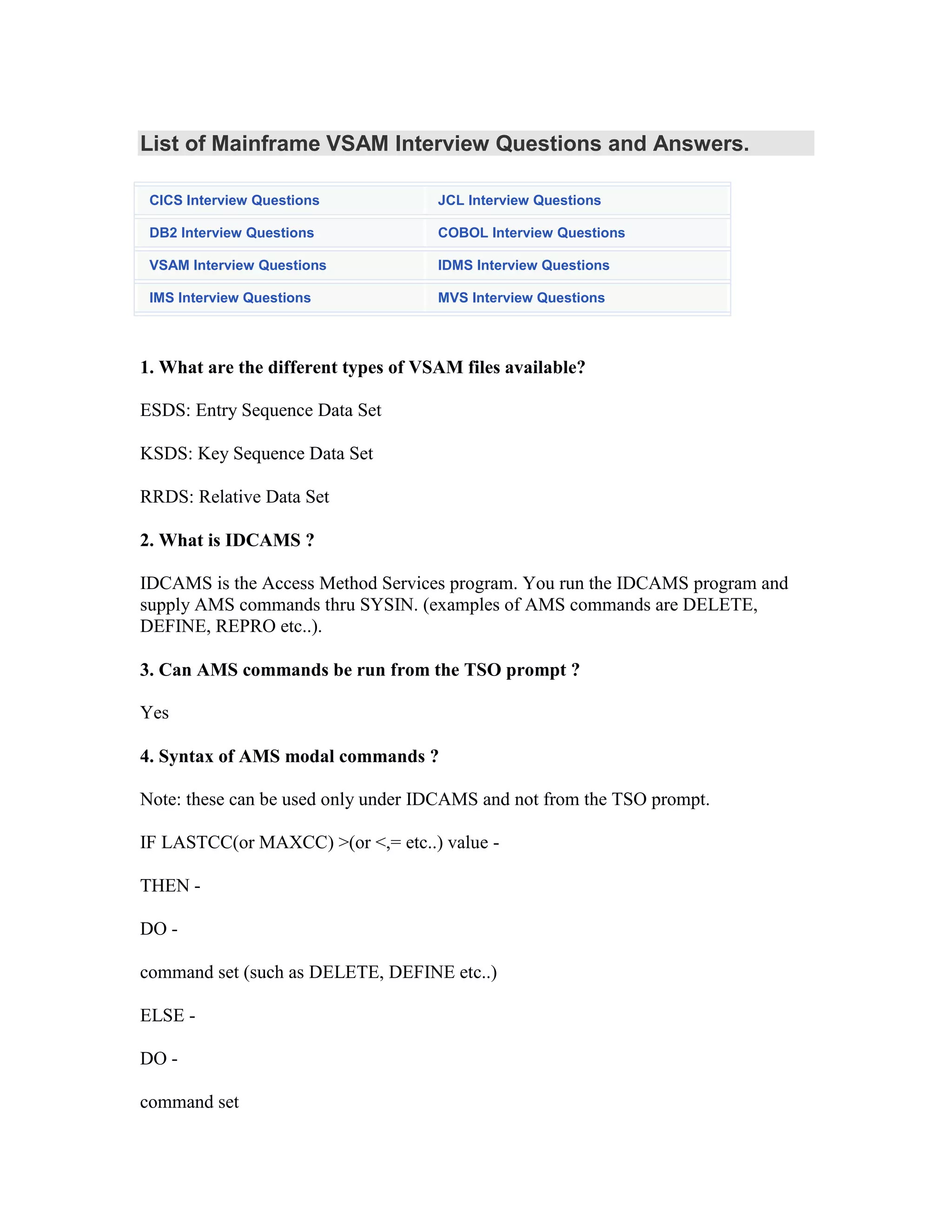 Vsam interview questions and answers. | PDF