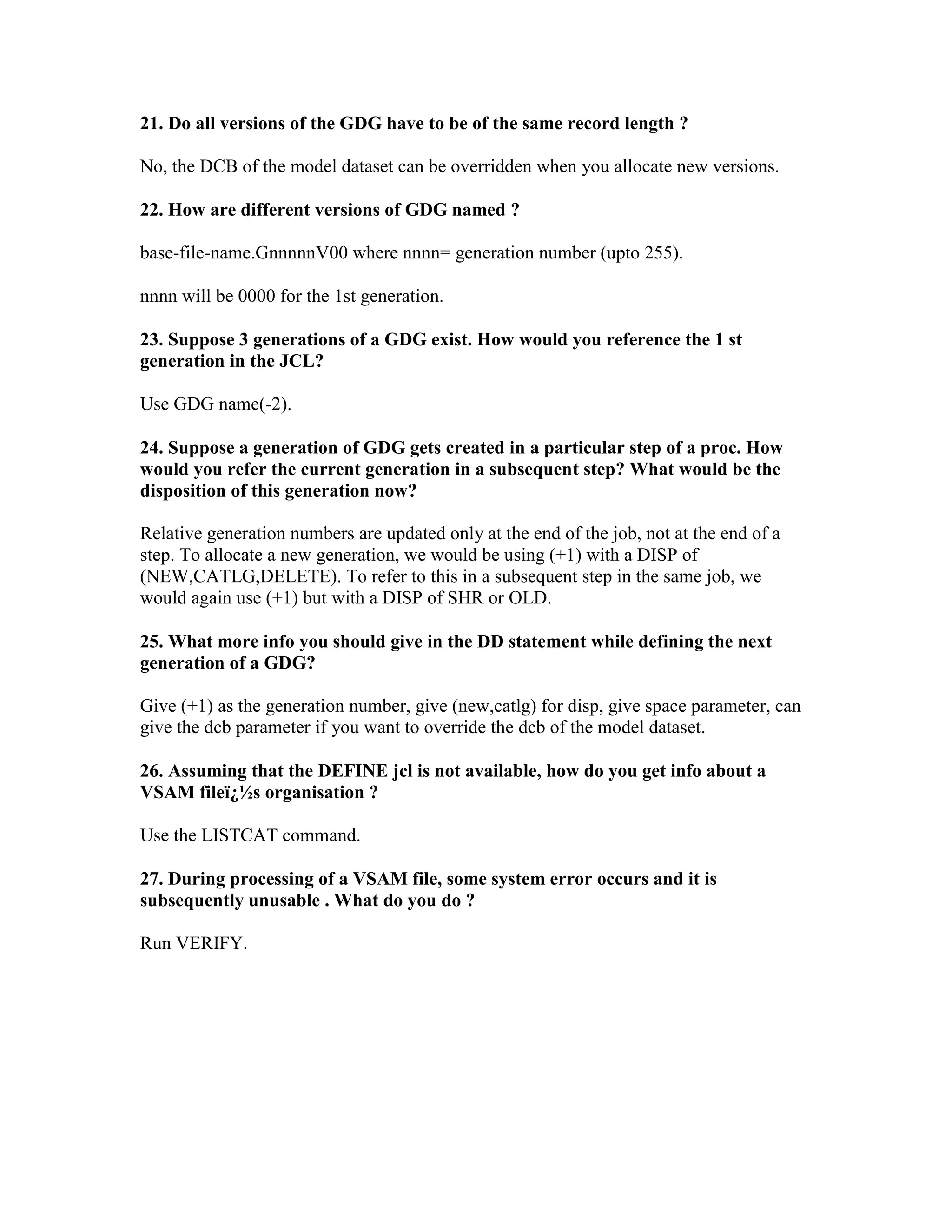 Vsam interview questions and answers. | PDF