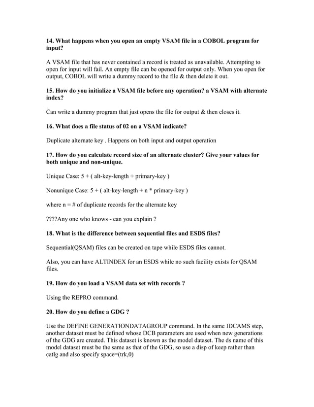 Vsam interview questions and answers. | PDF | Free Download