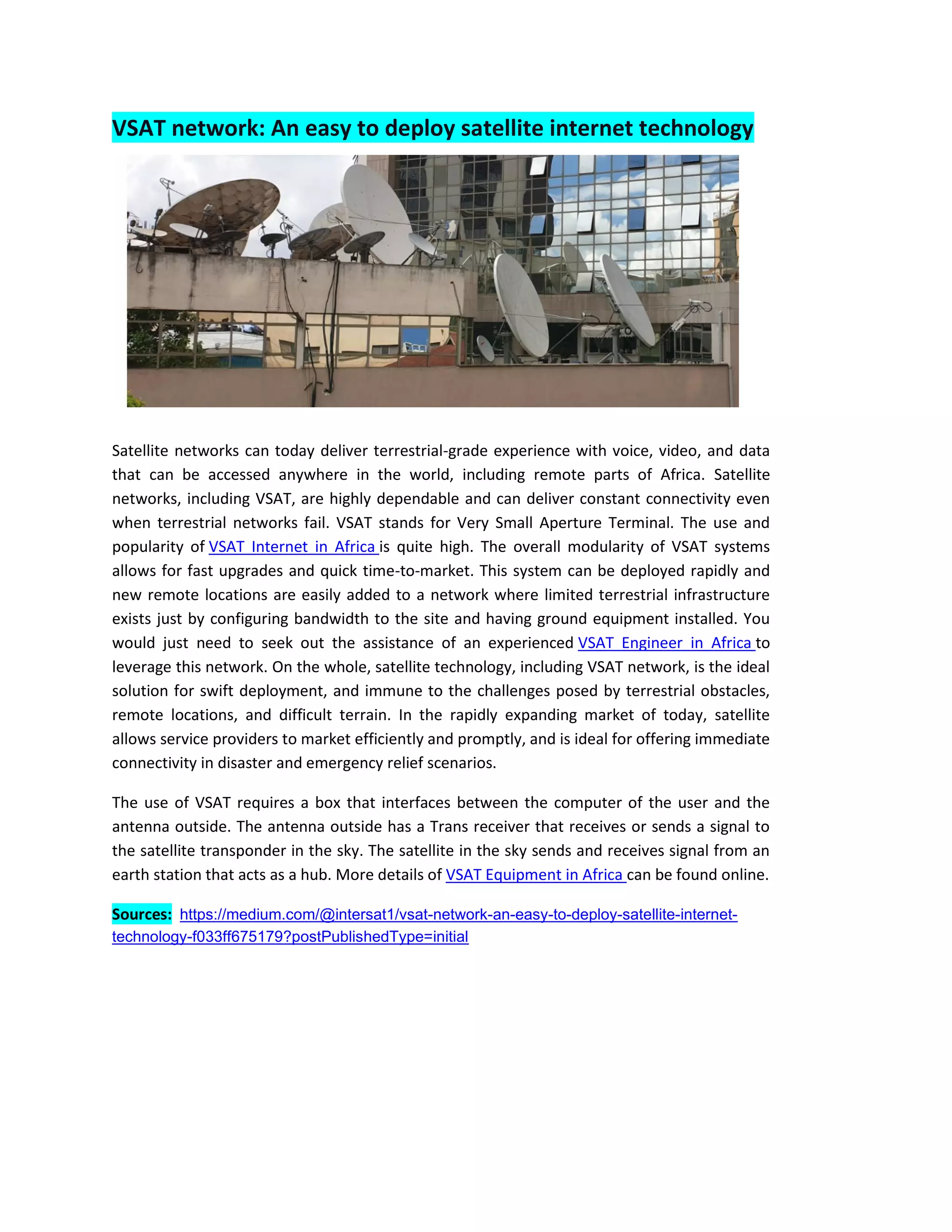 Vsat Network An Easy To Deploy Satellite Internet Technology Pdf Technology And Computing