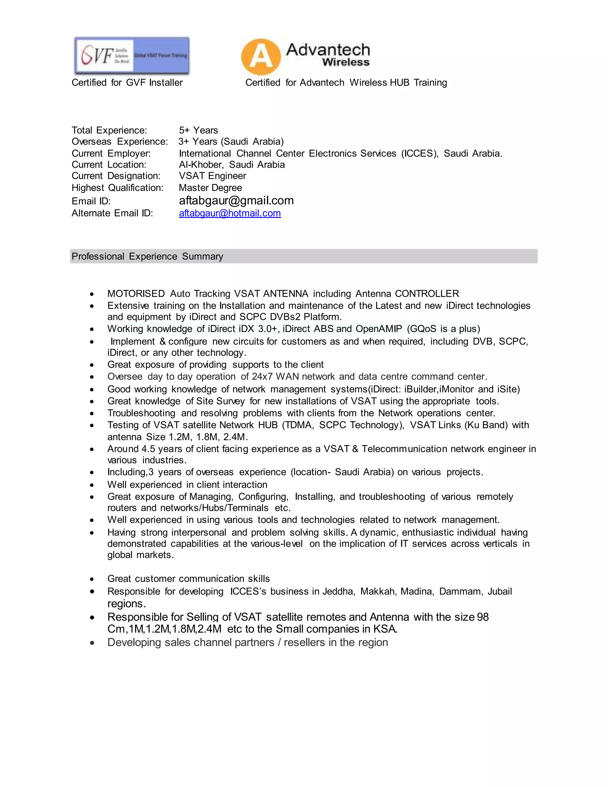 Vsat noc engineer | DOCX