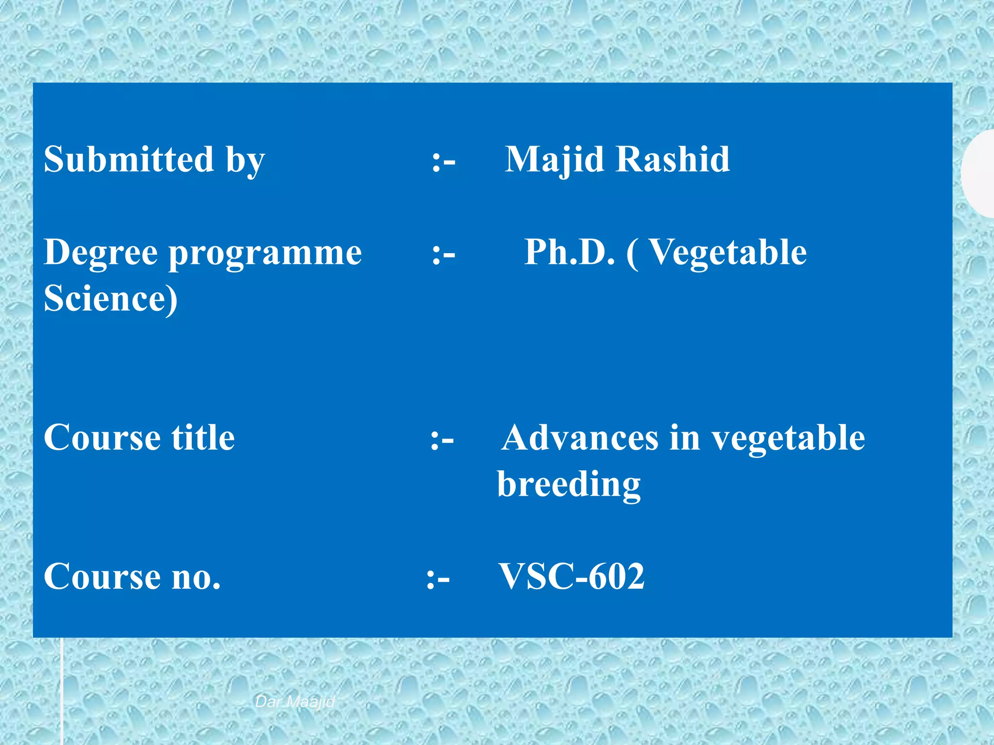 Breeding for insect pest stress in vegetable crops | PPTX