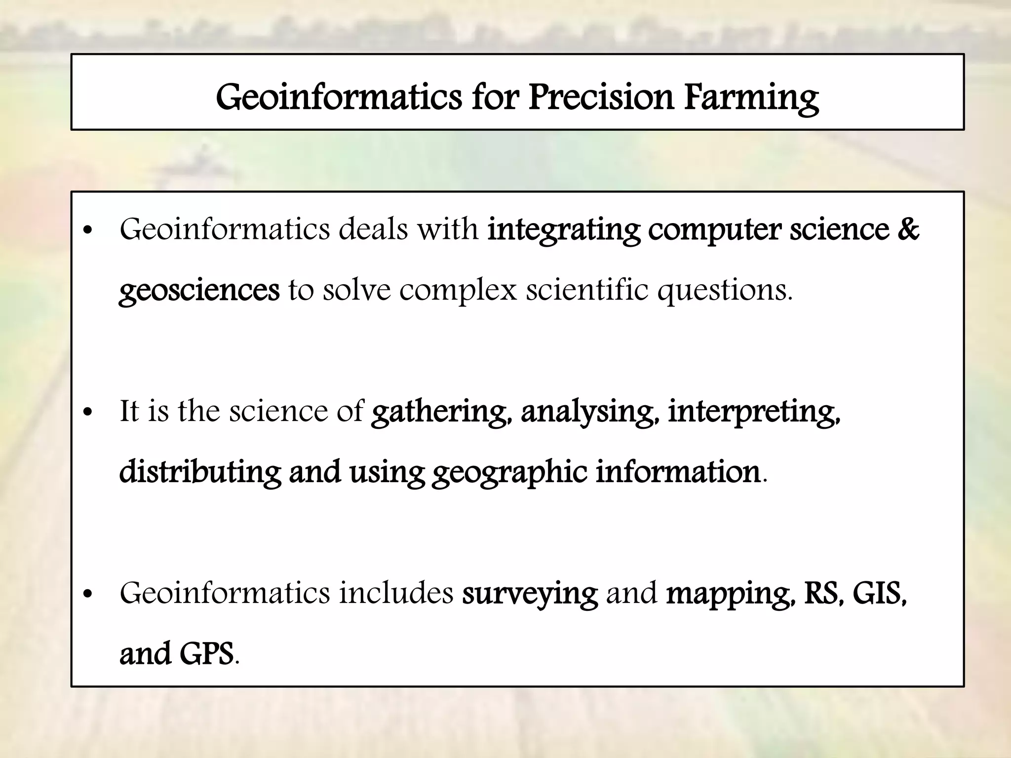 Geographic information system (GIS) and its application in precision farming | PDF