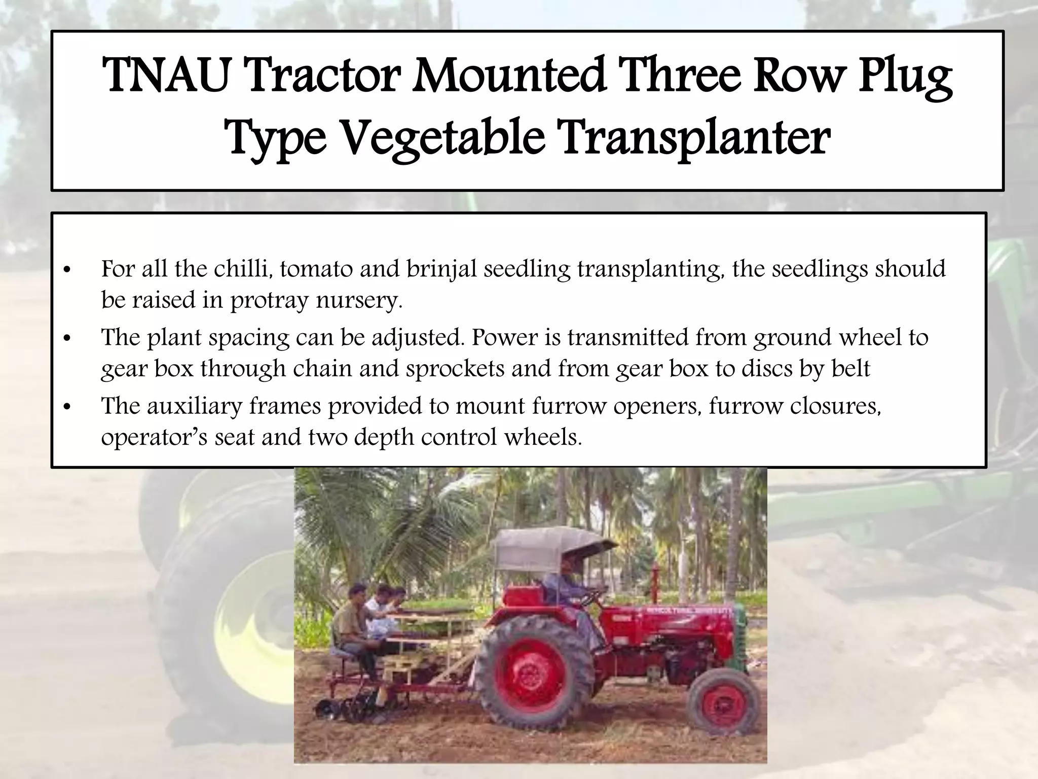 Lazer leveling, mechanized direct seed sowing, seedling and sapling ...