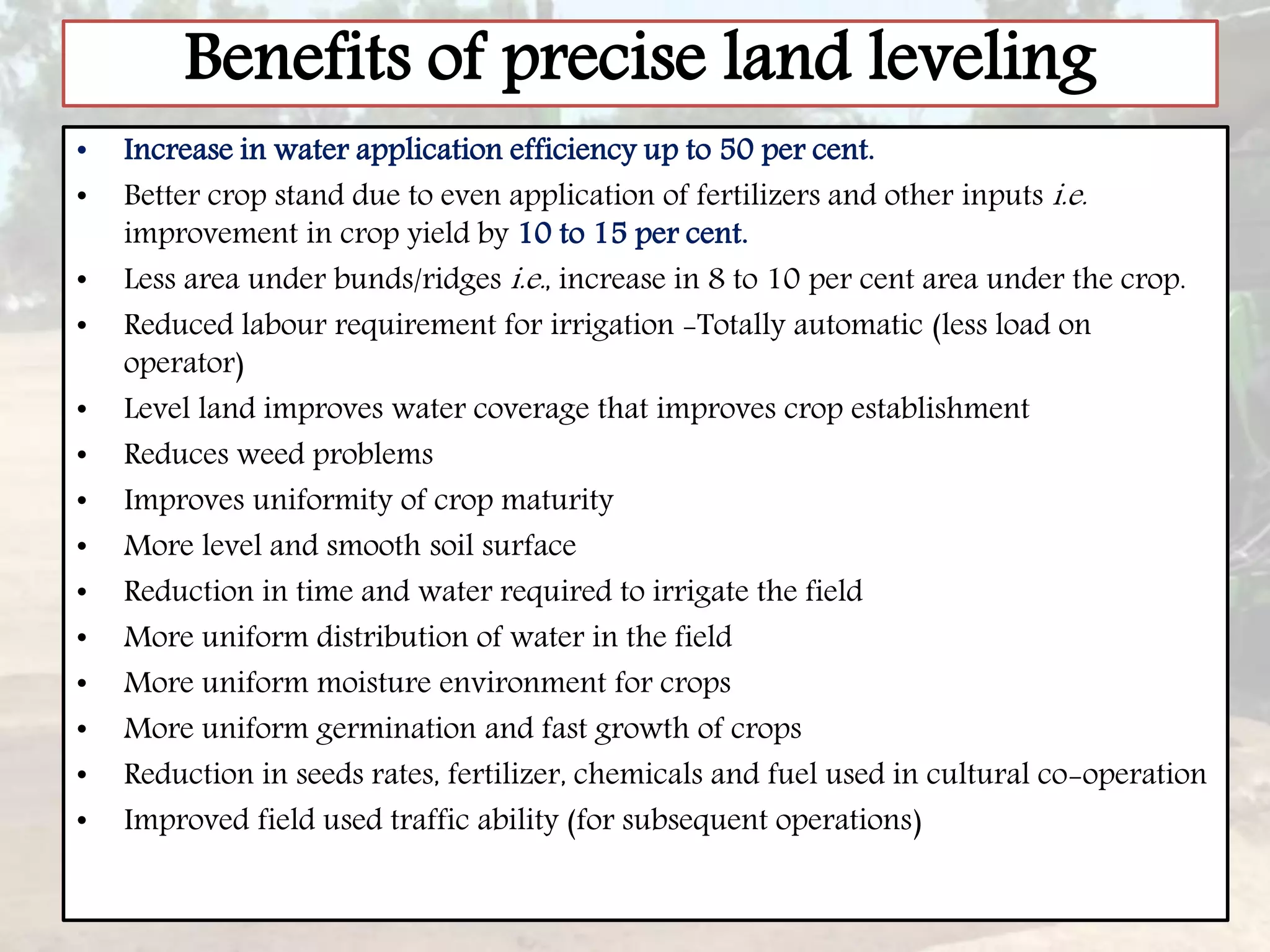 Lazer leveling, mechanized direct seed sowing, seedling and sapling ...