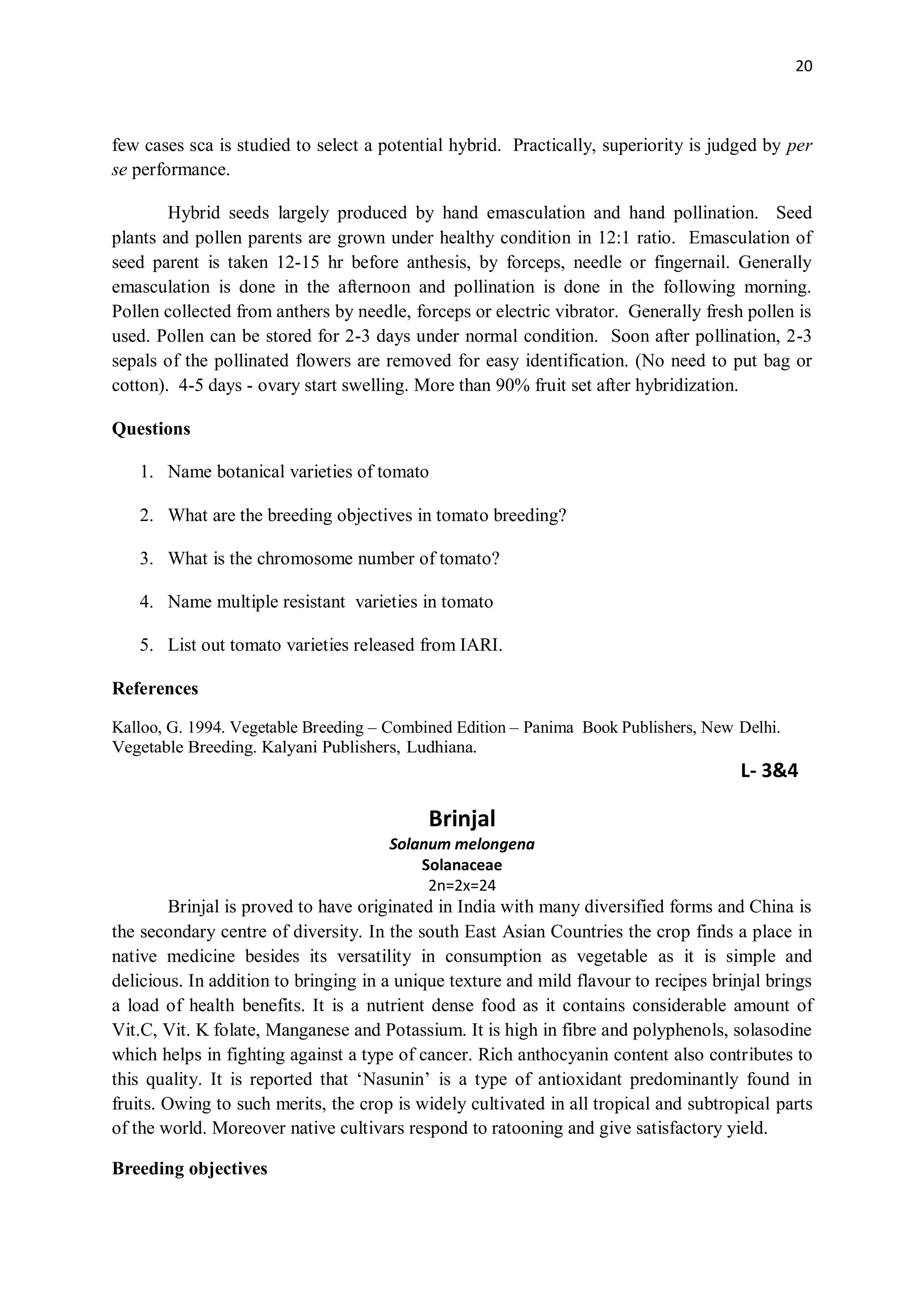 Vsc 611 breeding of vegetable crops | PDF