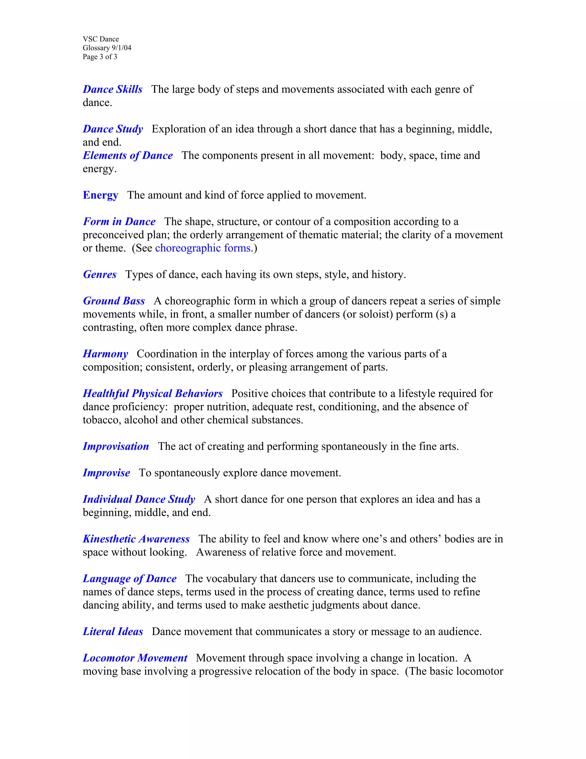 Dance Glossary | PDF