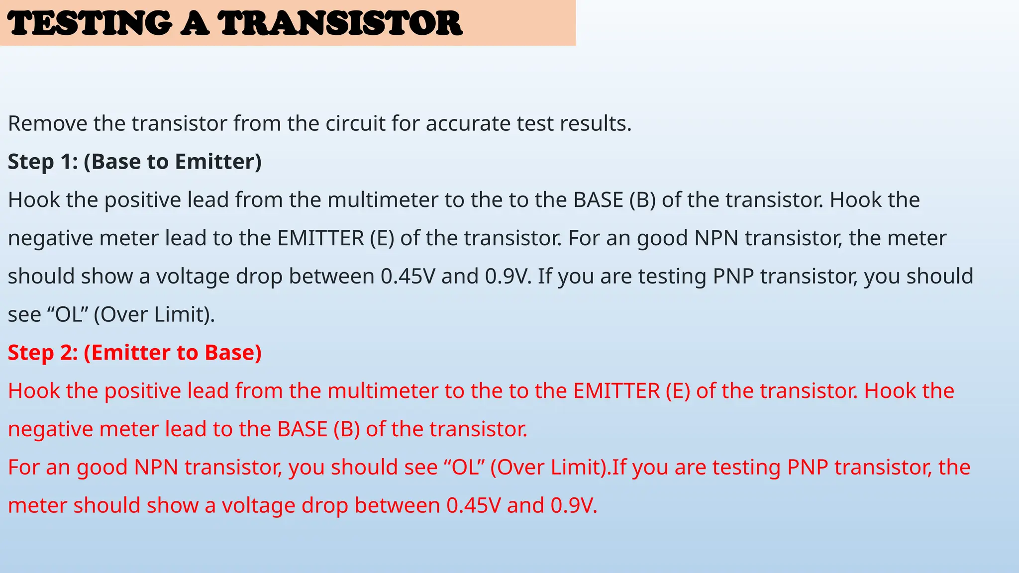 Laboratory Equipment Maintenance, Diode and BJT Testing, Soldering ...