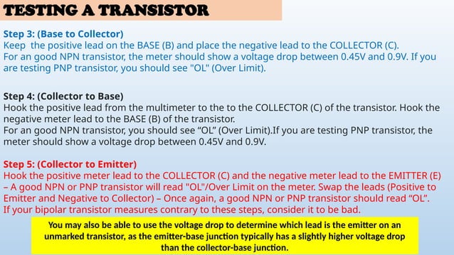 Laboratory Equipment Maintenance, Diode and BJT Testing, Soldering ...