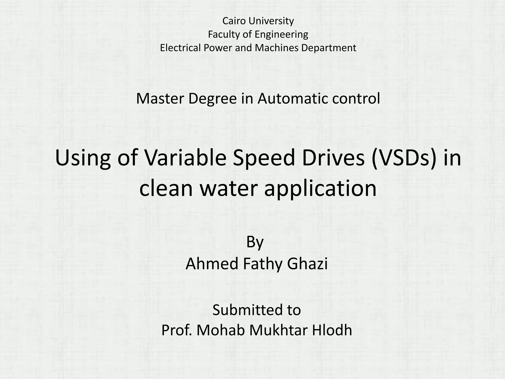 Using of Variable Speed Drives (VSDs) in clean water application | PPT
