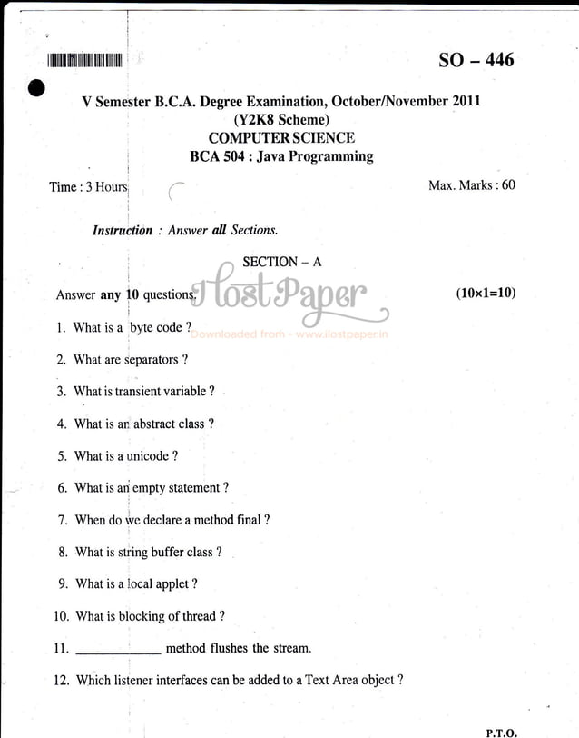 java question paper 5th sem | PDF
