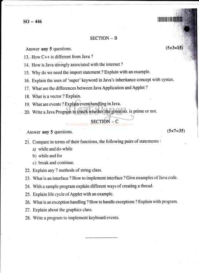 java question paper 5th sem | PDF