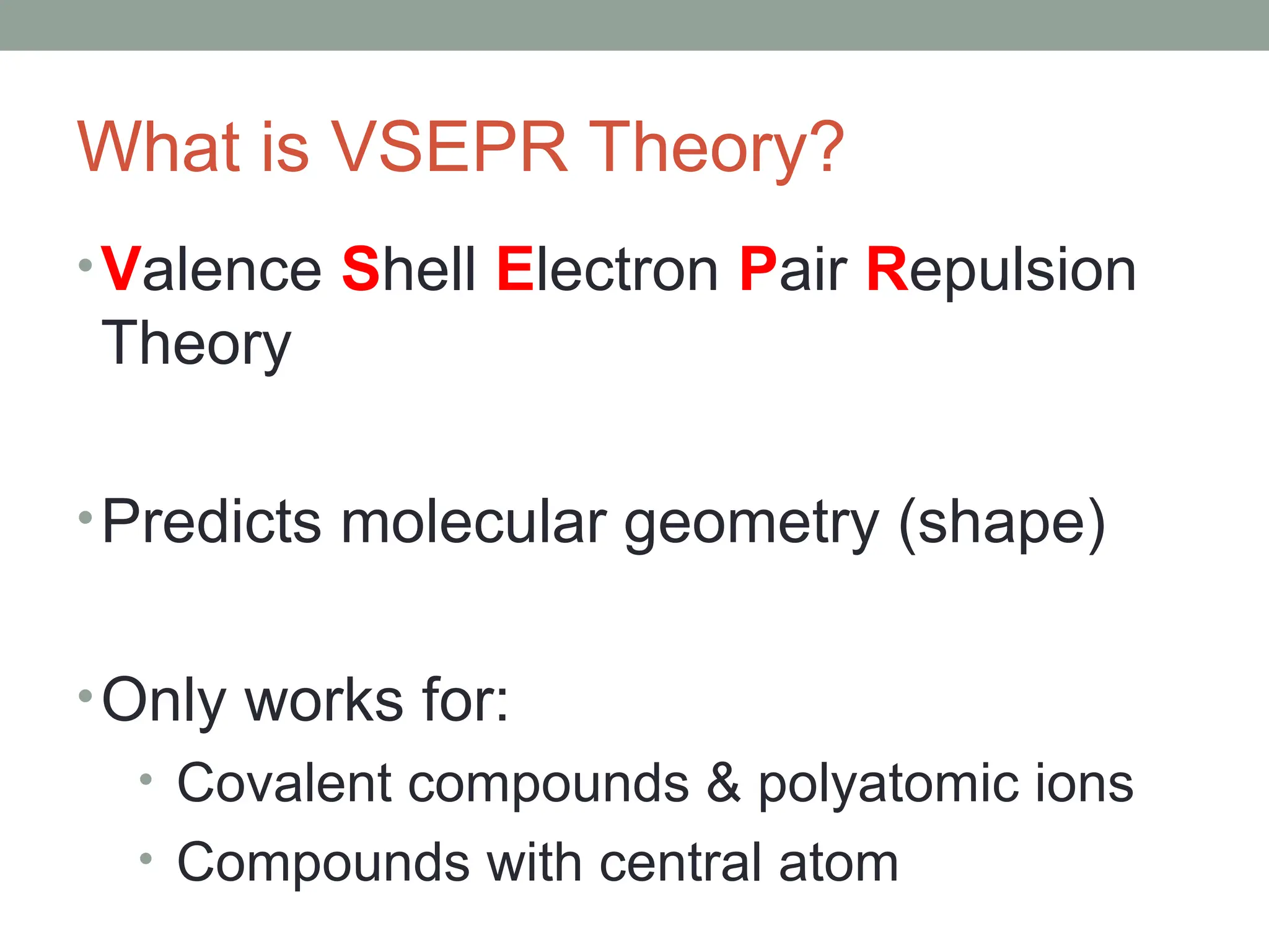 VSEPR Theory postulates and geometry.ppt | Chemistry | Science
