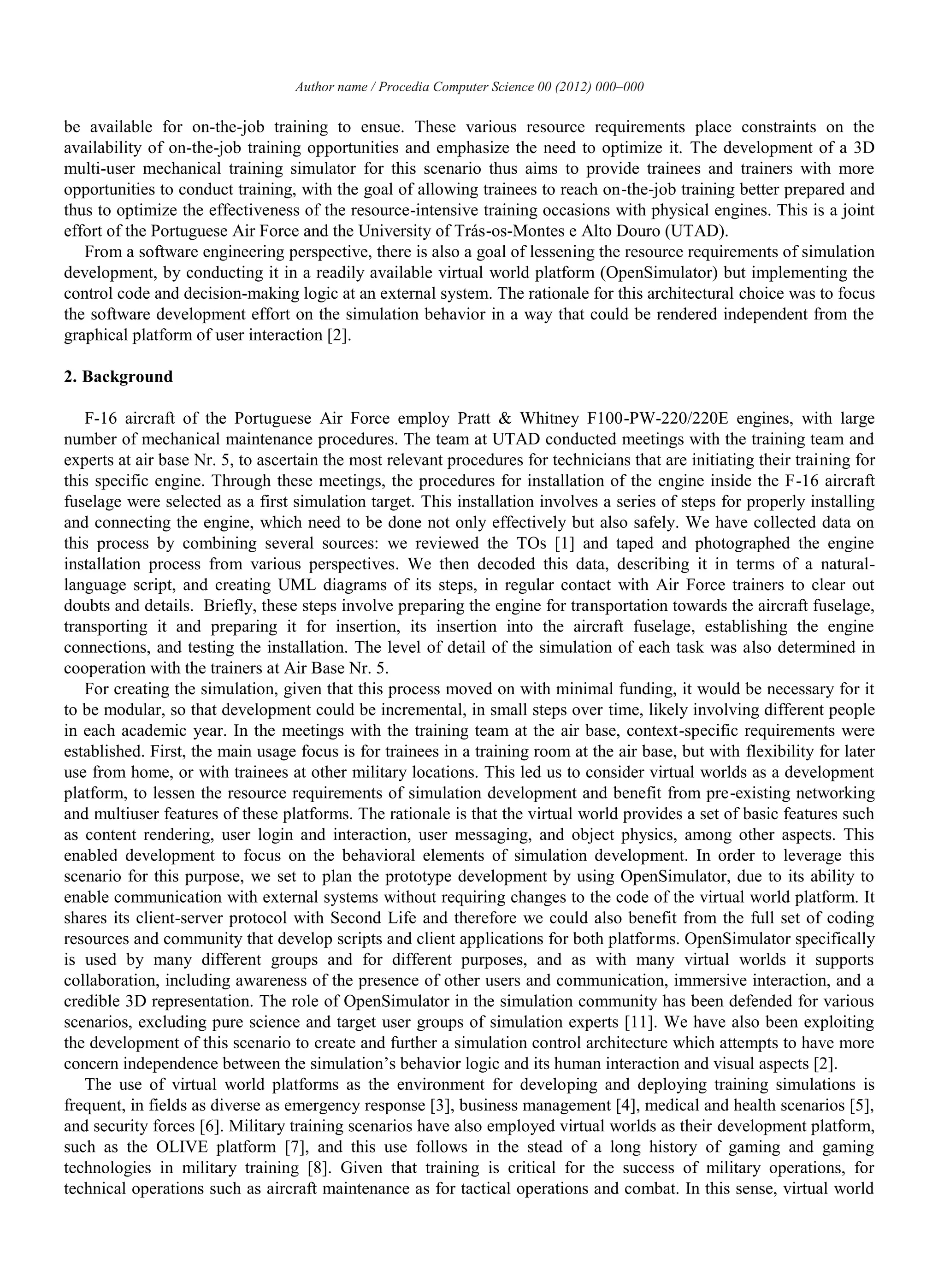 Development of a mechanical maintenance training simulator in OpenSimulator for F-16 aircraft ...