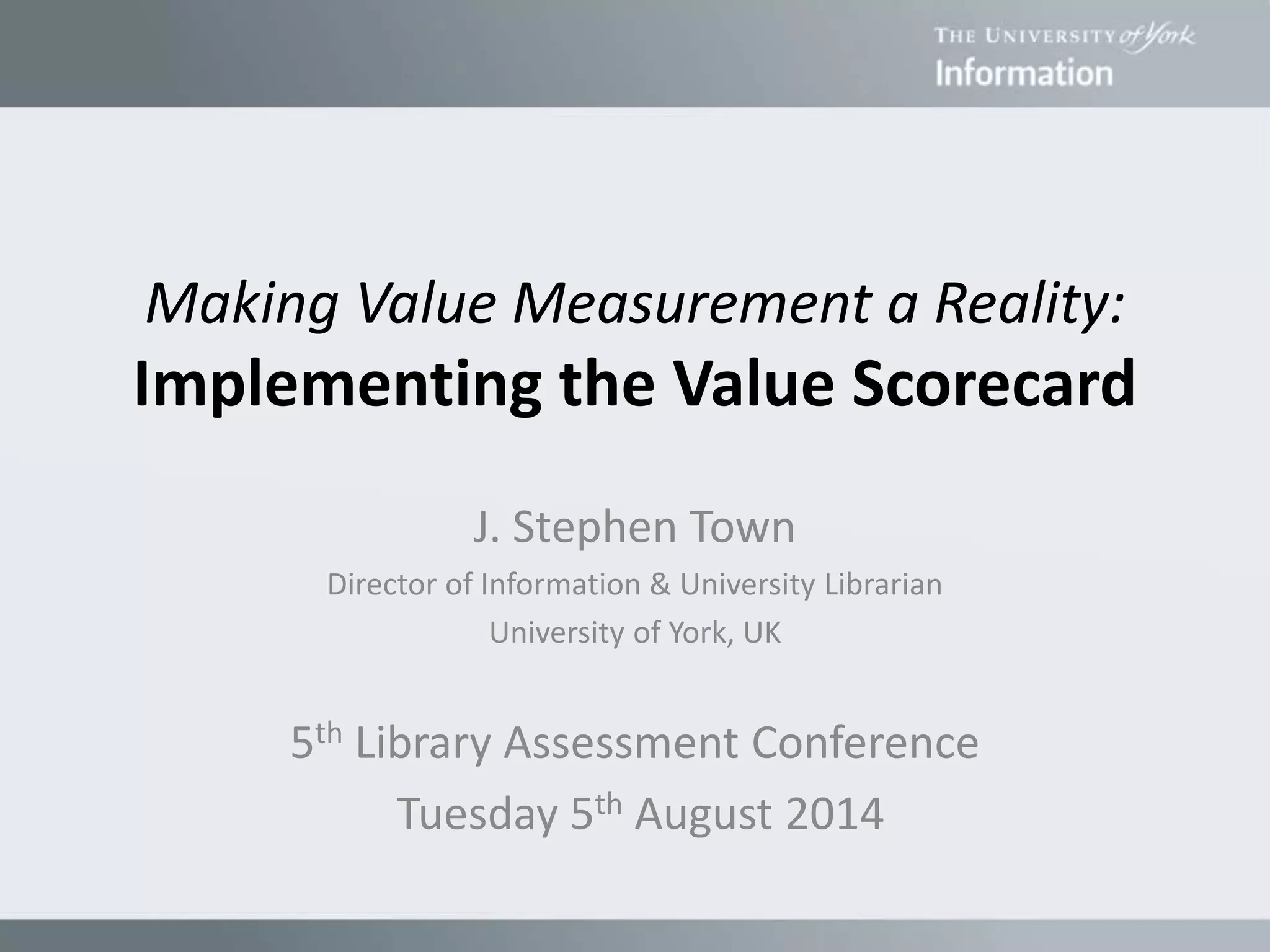 Implementing the Value Scorecard | PPT