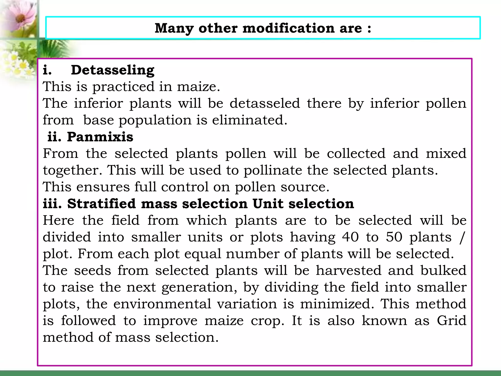 Breeding methods in cross pollinated crops with major emphasis on population improvement | PPTX