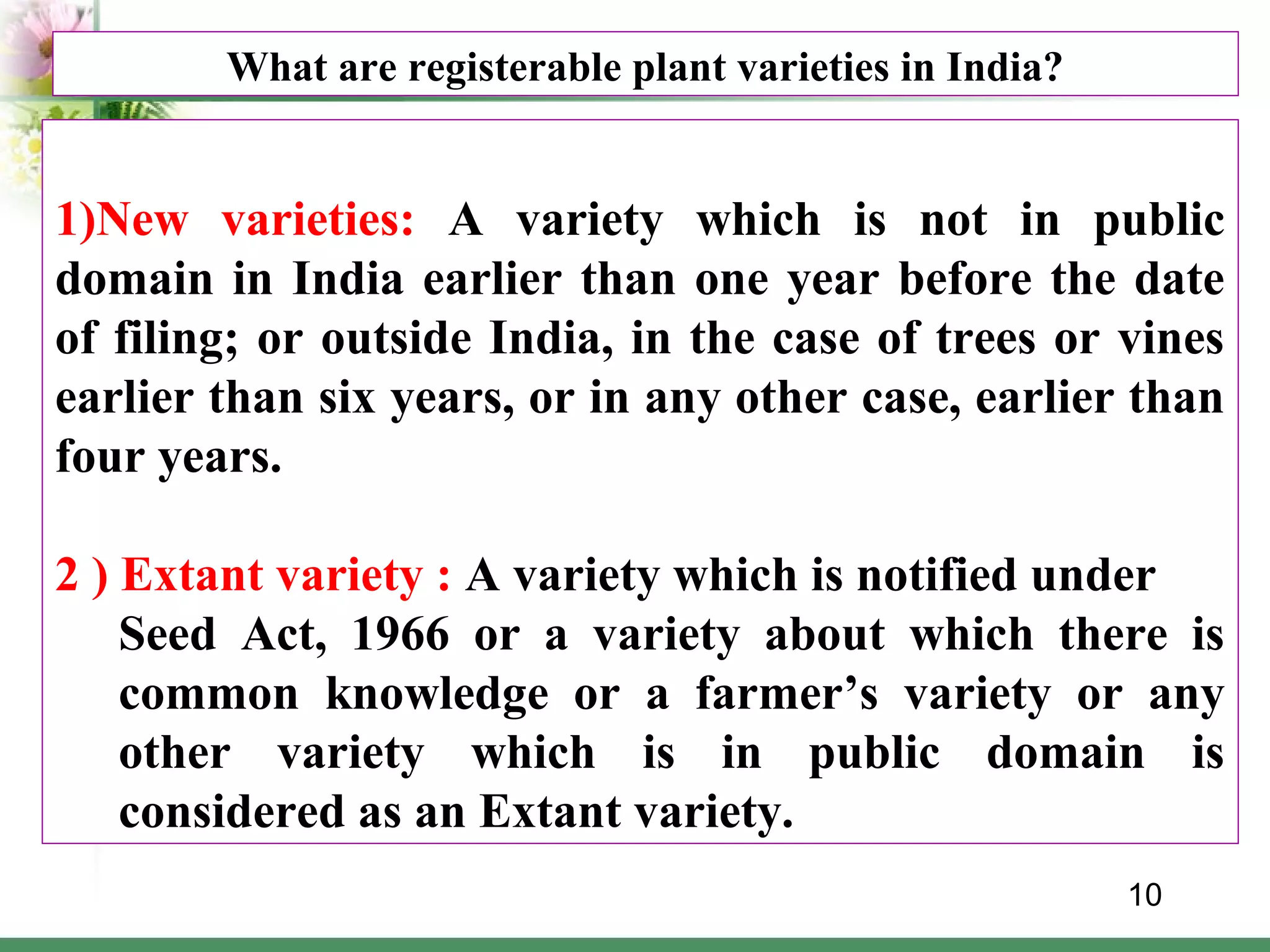 THE PROTECTION OF PLANT VARIETIES & FARMER’S ACT, 2001 And THE PPV & FR ...