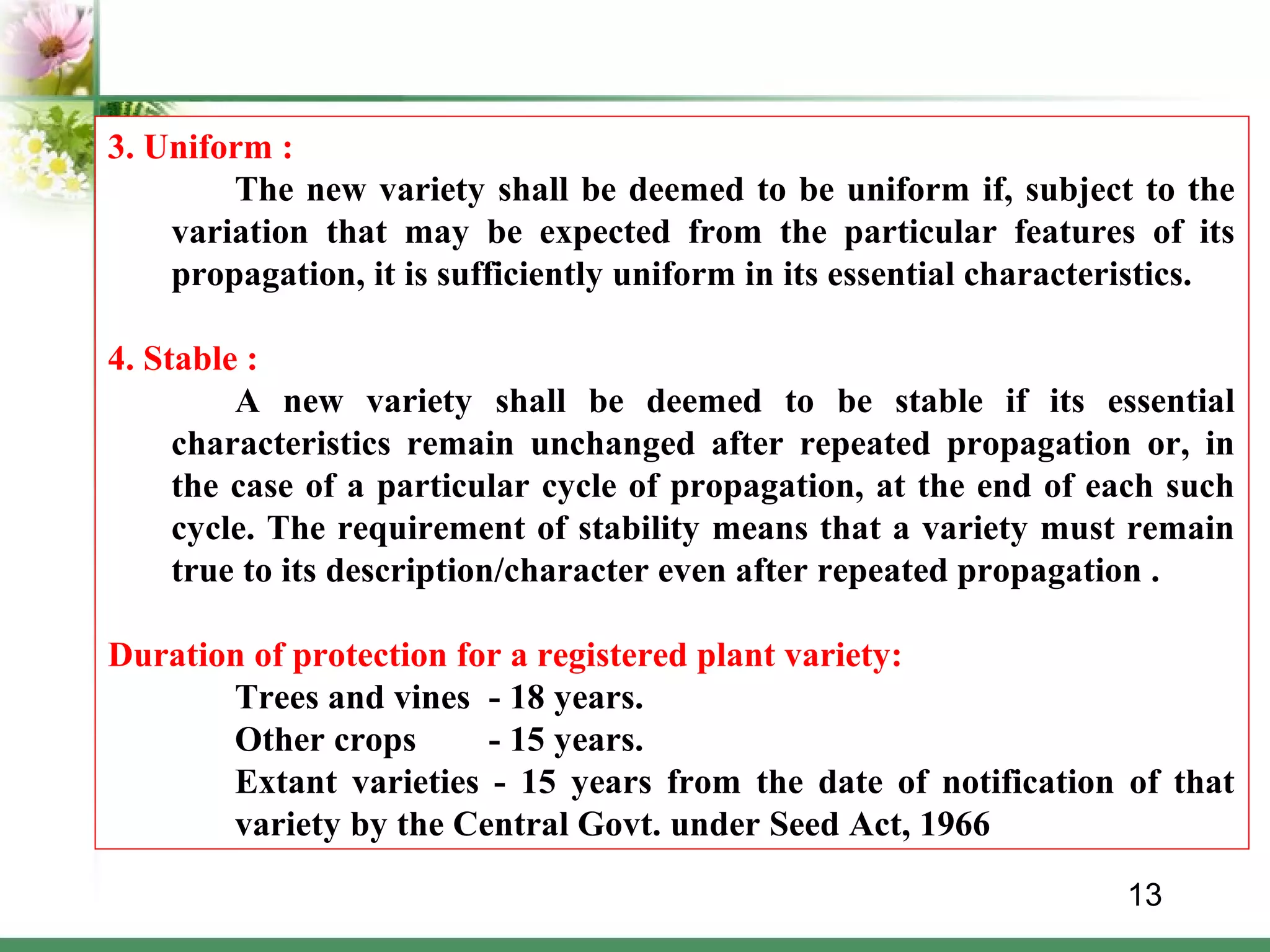 THE PROTECTION OF PLANT VARIETIES & FARMER’S ACT, 2001 And THE PPV & FR ...