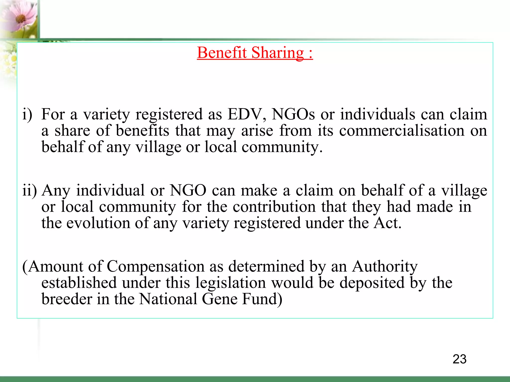 THE PROTECTION OF PLANT VARIETIES & FARMER’S ACT, 2001 And THE PPV & FR ...