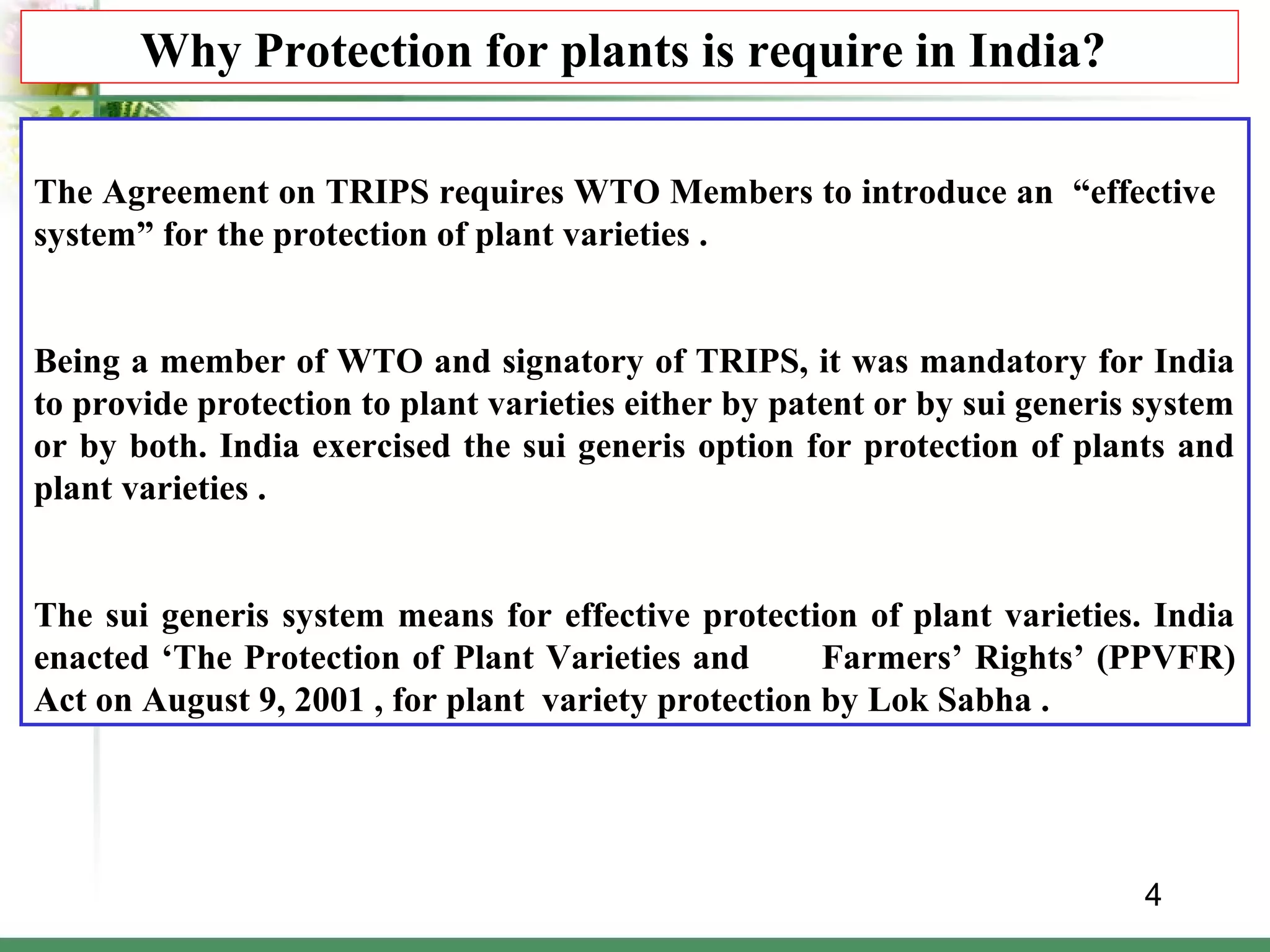THE PROTECTION OF PLANT VARIETIES & FARMER’S ACT, 2001 And THE PPV & FR ...
