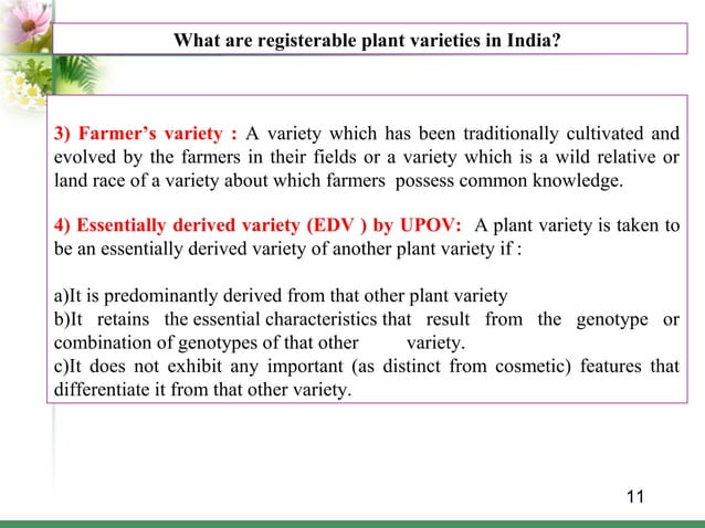 THE PROTECTION OF PLANT VARIETIES & FARMER’S ACT, 2001 And THE PPV & FR ...