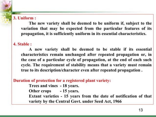 THE PROTECTION OF PLANT VARIETIES & FARMER’S ACT, 2001 And THE PPV & FR ...