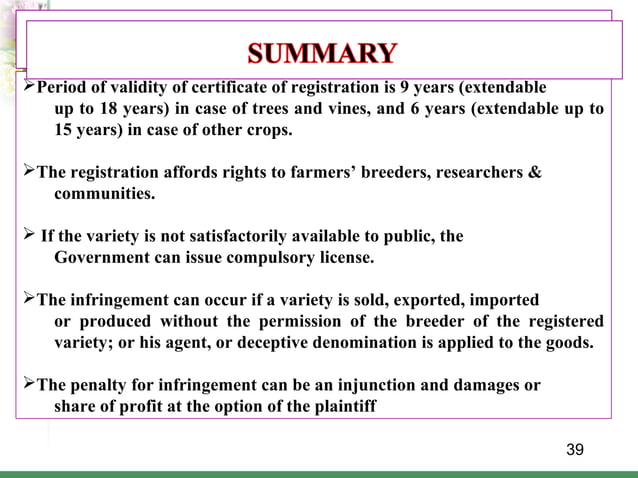 THE PROTECTION OF PLANT VARIETIES & FARMER’S ACT, 2001 And THE PPV & FR ...