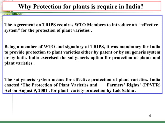 THE PROTECTION OF PLANT VARIETIES & FARMER’S ACT, 2001 And THE PPV & FR ...