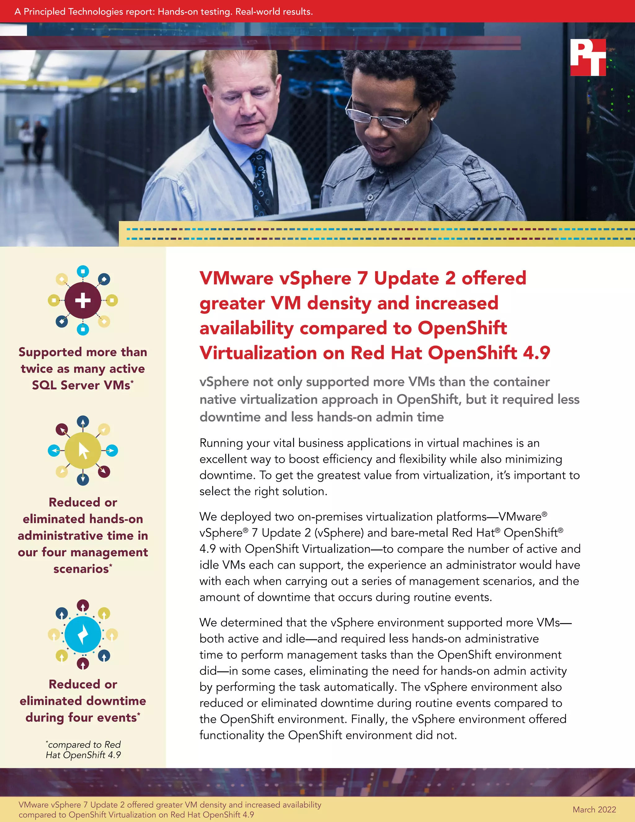 VMware vSphere 7 Update 2 offered greater VM density and increased availability compared to ...